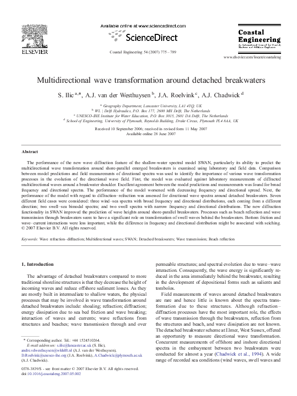 Pdf Multidirectional Wave Transformation Around Detached Breakwaters