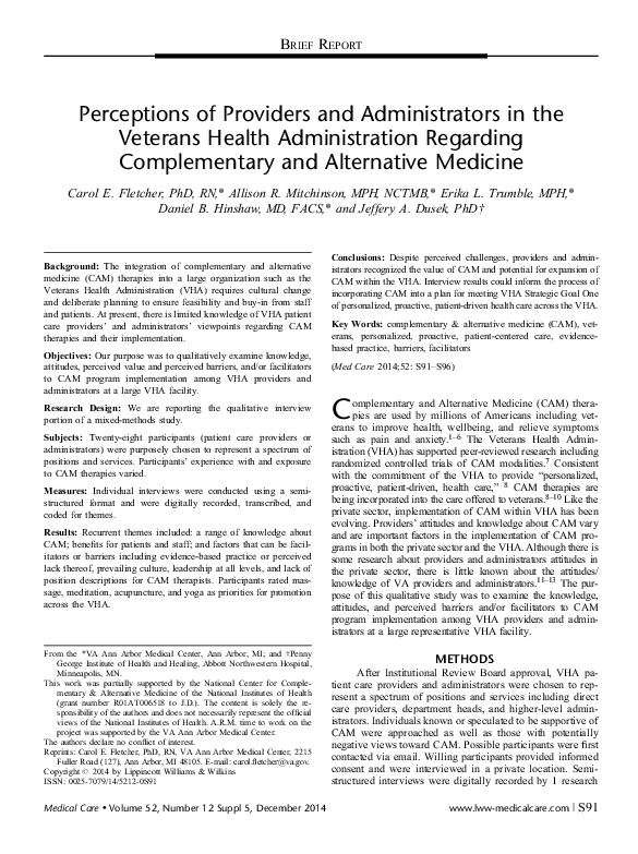 (PDF) Perceptions of Providers and Administrators in the Veterans Health Administration ...