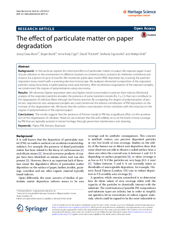The effect of particulate matter on paper degradation