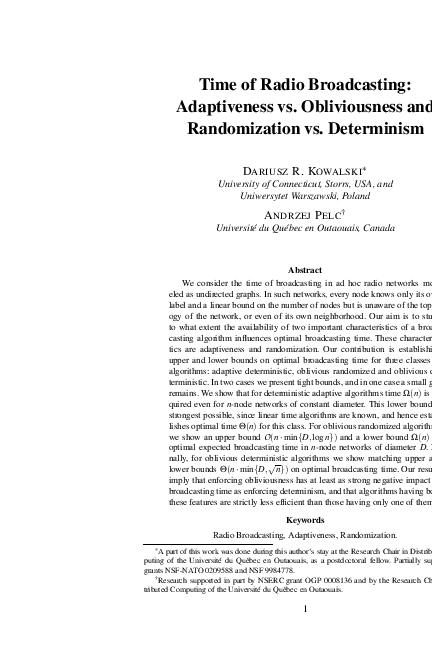 (PDF) Time complexity of radio broadcasting: adaptiveness vs. obliviousness and randomization vs ...