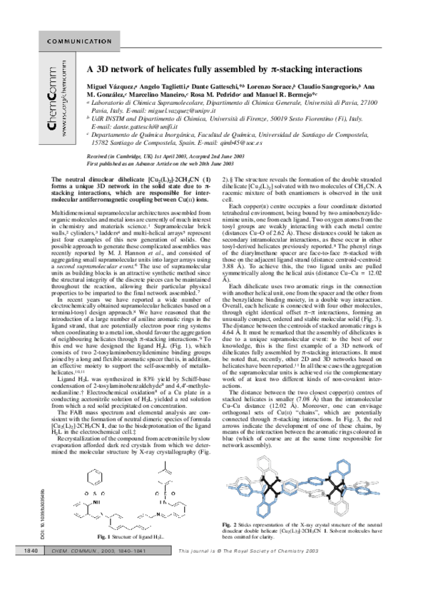 (PDF) A 3D network of helicates fully assembled by ?-stacking interactions