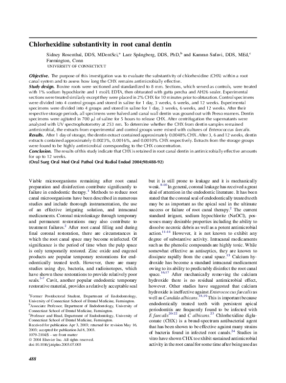 (PDF) Chlorhexidine substantivity in root canal dentin