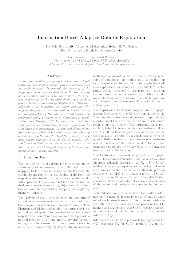 (PDF) Information based adaptive robotic exploration