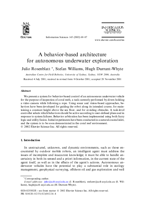 (PDF) Behavior-Based Control for Underwater Vehicles