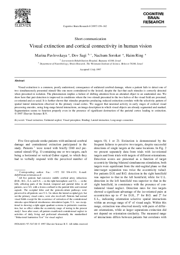 (PDF) Visual extinction and cortical connectivity in human vision