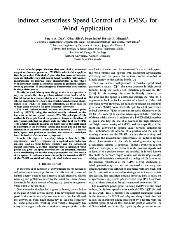 (PDF) Indirect sensorless speed control of a PMSG for wind application