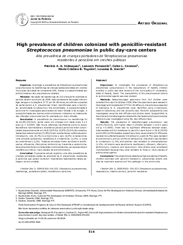 (PDF) High prevalence of children colonized with penicillin-resistant ...