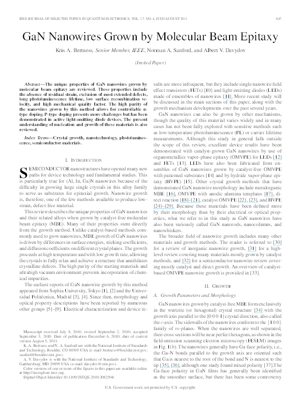 (PDF) GaN Nanowires Grown by Molecular Beam Epitaxy