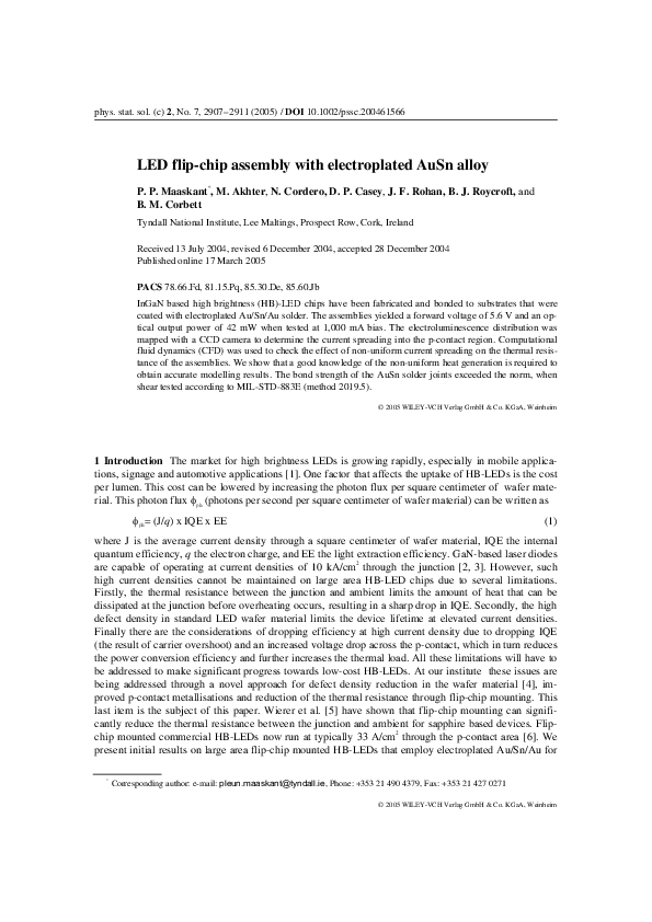 (PDF) LED flip-chip assembly with electroplated AuSn alloy