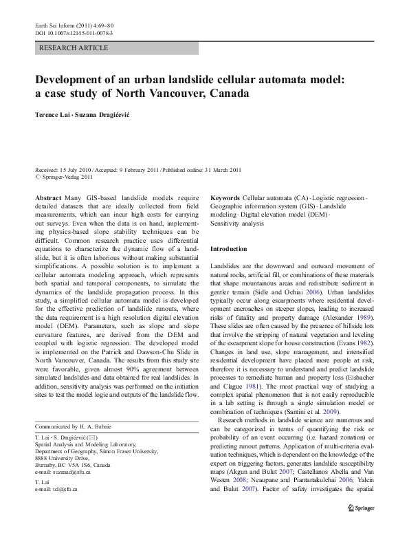 (PDF) Development of an urban landslide cellular automata model: a case ...