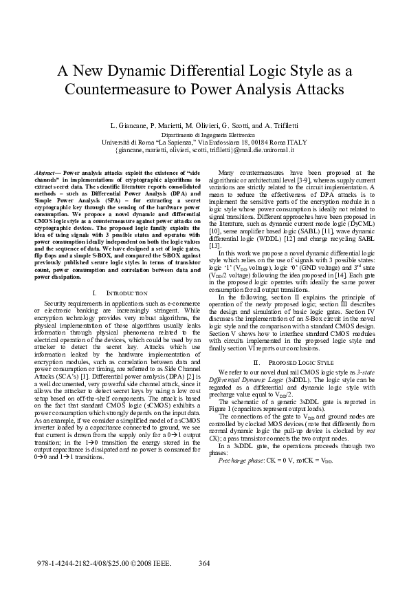 (PDF) A new dynamic differential logic style as a countermeasure to power analysis attacks