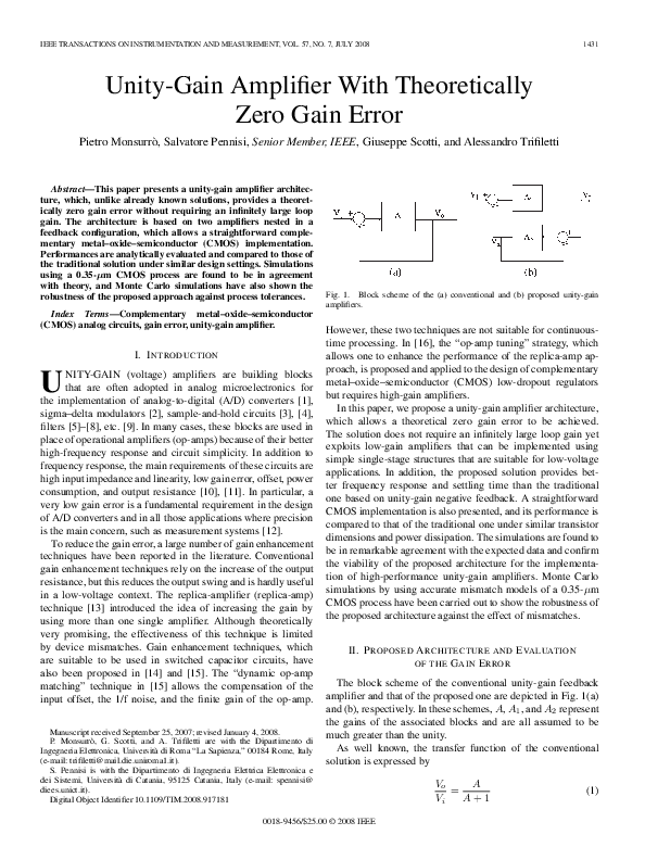 (PDF) Unity-Gain Amplifier With Theoretically Zero Gain Error