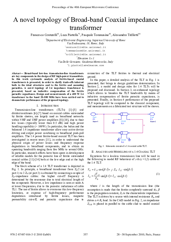 (PDF) A novel topology of broad-band coaxial impedance transformer
