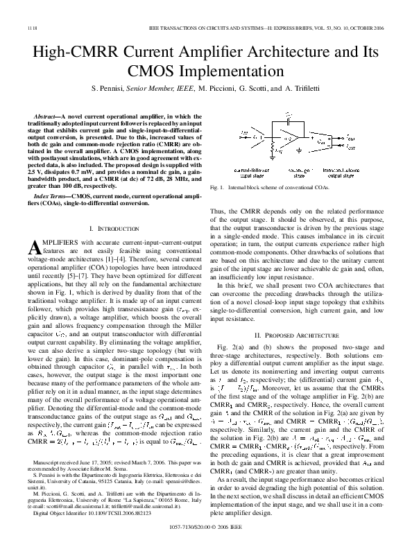 (PDF) High-CMRR Current Amplifier Architecture and Its CMOS Implementation