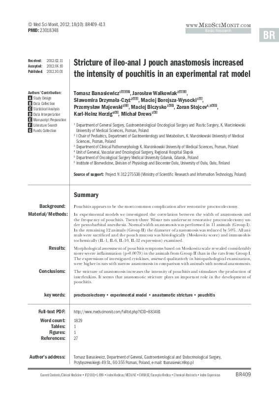 (PDF) Stricture of ileo-anal J pouch anastomosis increased the intensity of pouchitis in an ...