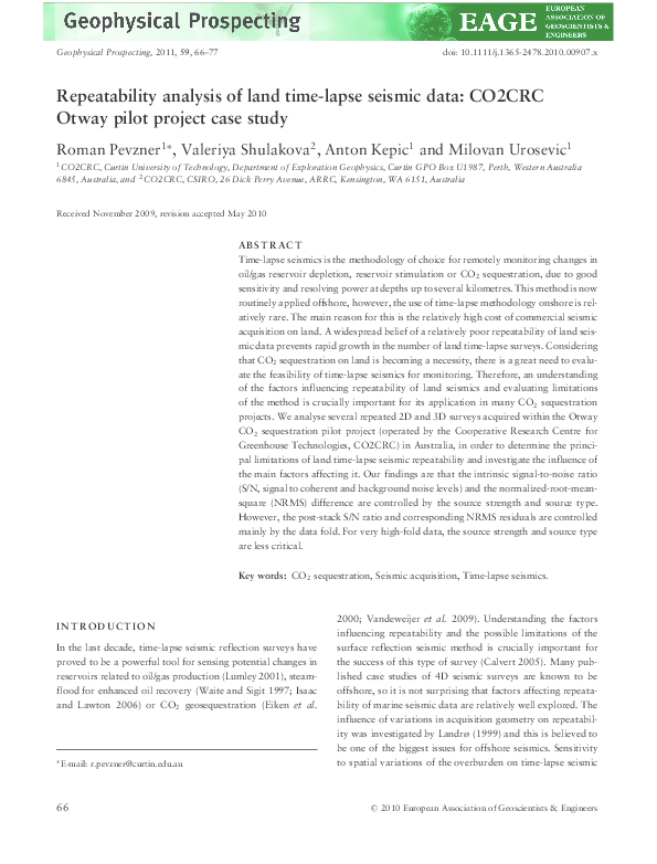 (PDF) Repeatability analysis of land time-lapse seismic data: CO2CRC Otway pilot project case study