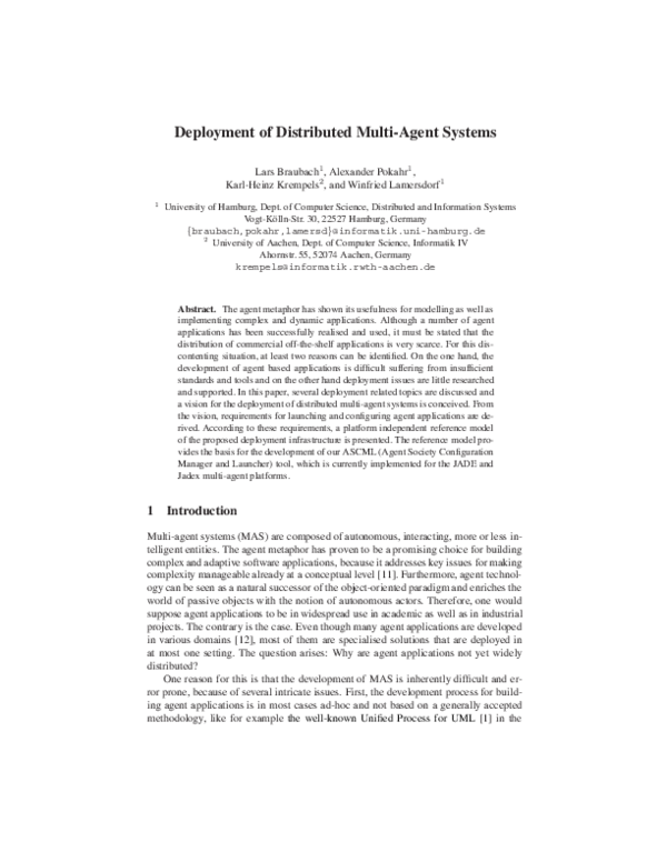 (PDF) Deployment of Distributed Multi-agent Systems