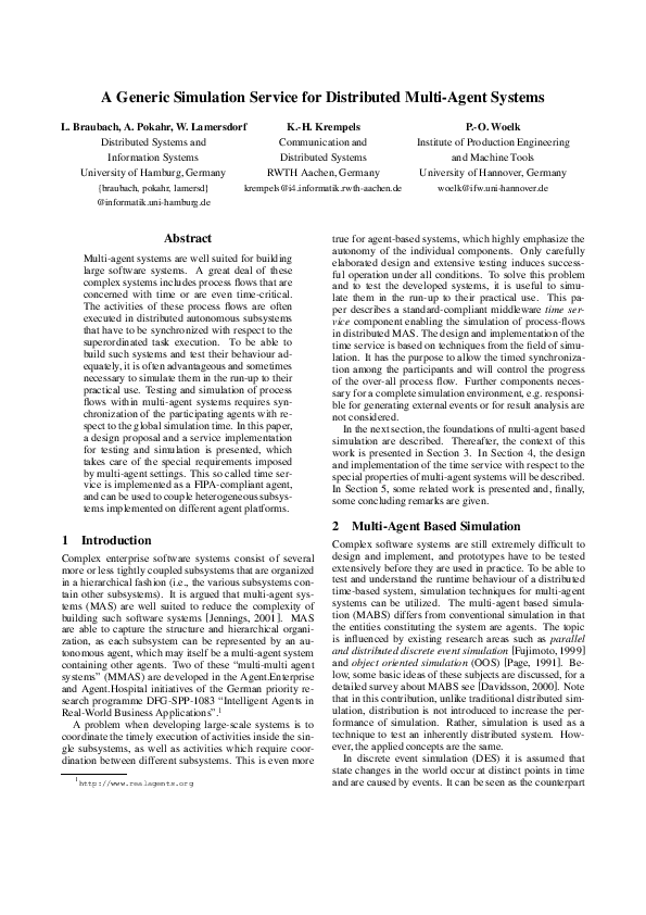 (PDF) A generic simulation service for distributed multi-agent systems
