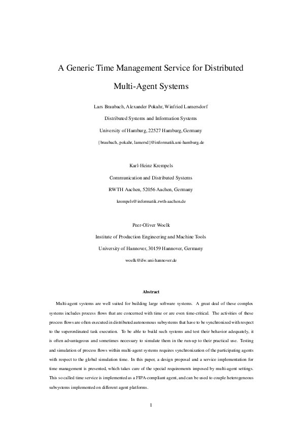 (PDF) A generic time management service for distributed multi-agent systems