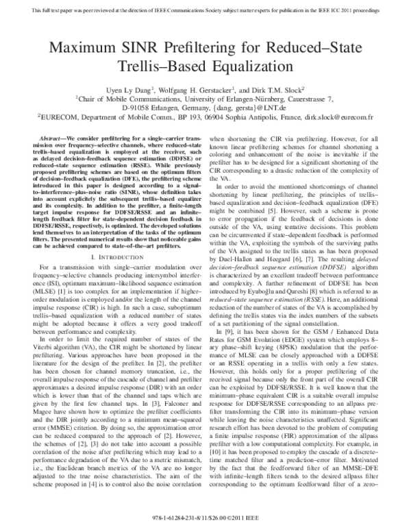 (PDF) Maximum SINR Prefiltering for Reduced-State Trellis-Based Equalization