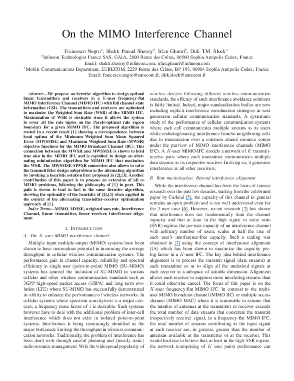 (PDF) On the MIMO interference channel