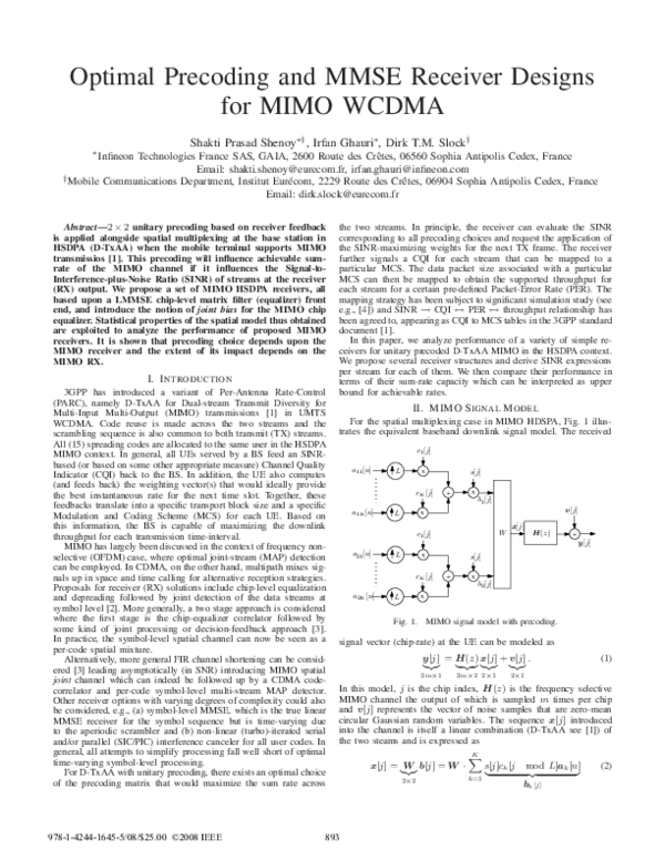 (PDF) Optimal Precoding and MMSE Receiver Designs for MIMO WCDMA
