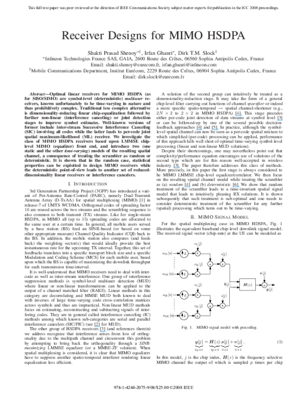(PDF) Receiver Designs For MIMO HSDPA