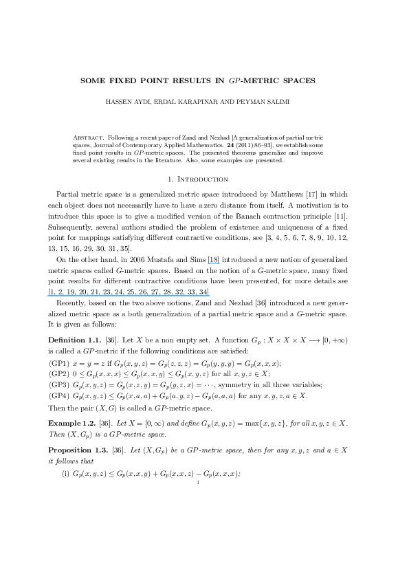 Pdf Some Fixed Point Results In Gp Metric Spaces 9869