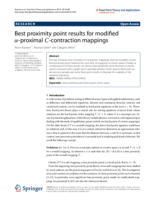 (PDF) Best proximity point results for modified α-proximal C-contraction mappings