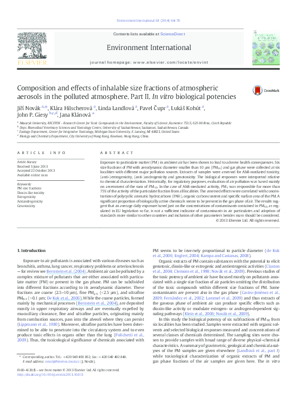 (PDF) Composition and effects of inhalable size fractions of atmospheric aerosols in the ...