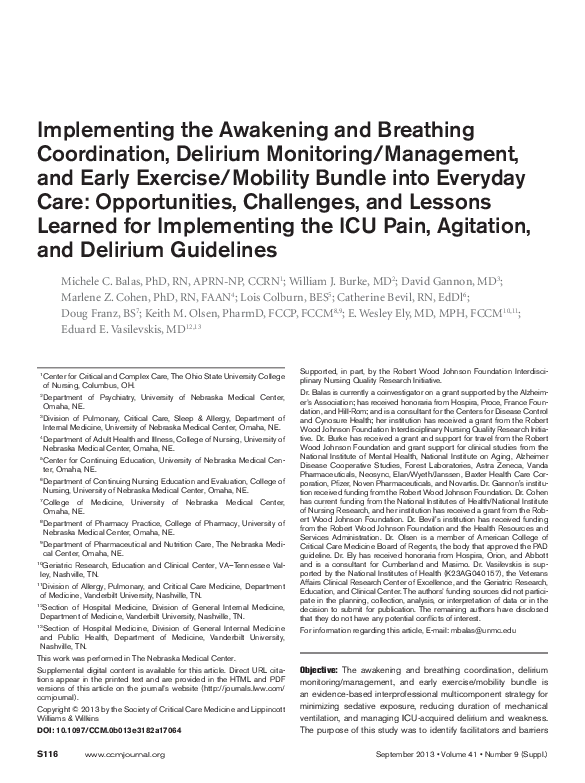 (PDF) Implementing the Awakening and Breathing Coordination, Delirium ...