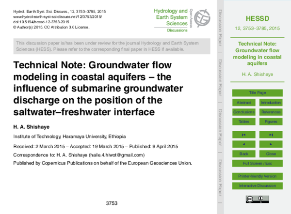 (PDF) Technical Note: Groundwater flow modeling in coastal aquifers ...