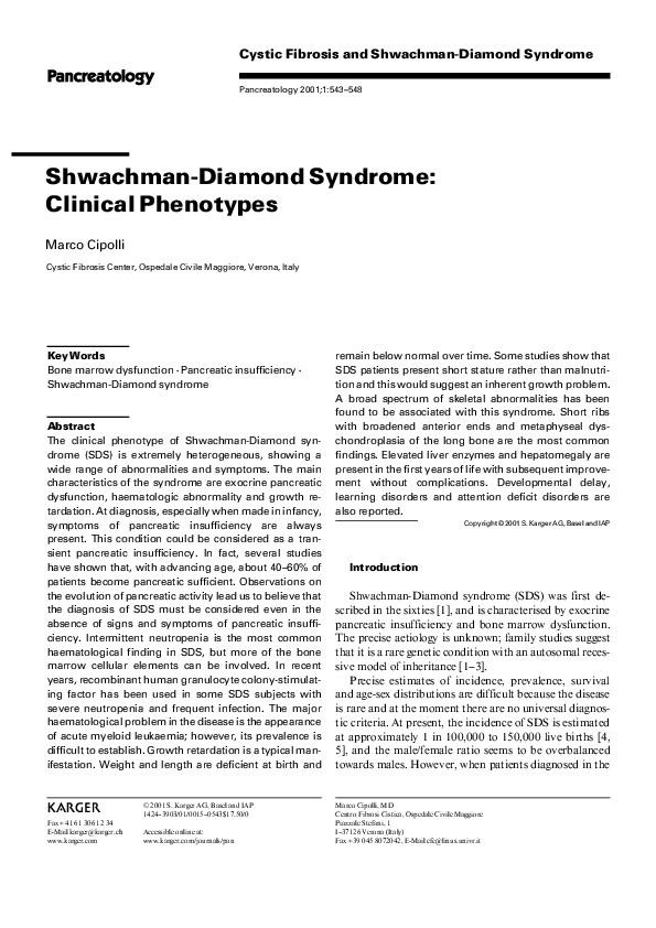 (PDF) Shwachman-Diamond Syndrome: Clinical Phenotypes | Marco Cipolli ...