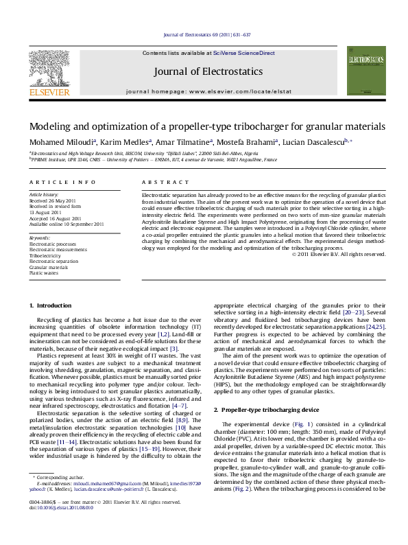 (PDF) Modeling and optimization of a propeller-type tribocharger for ...