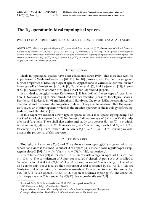 Pdf The R A Operator In Ideal Topological Spaces