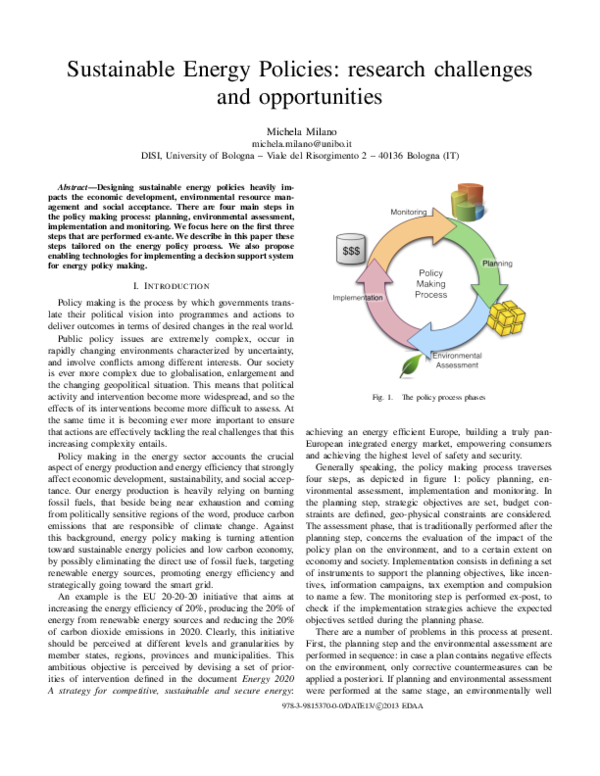 (PDF) Sustainable Energy Policies: Research Challenges and Opportunities