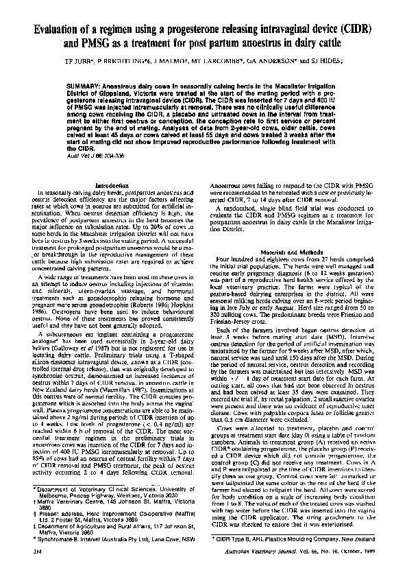 (PDF) Evaluation of a regimen using a progesterone releasing intravaginal device (CIDR) and PMSG ...