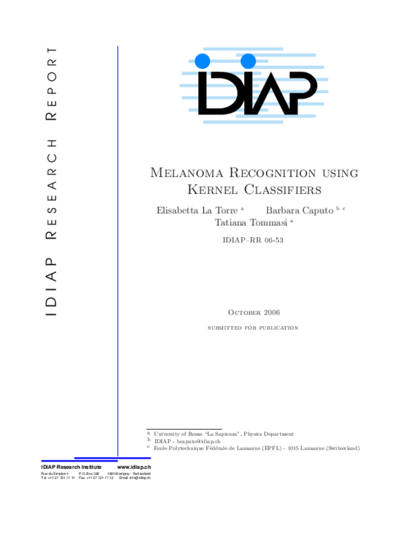 (PDF) Melanoma Recognition using Kernel Classifiers