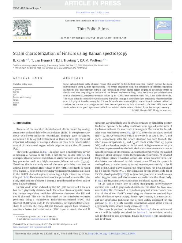 (PDF) Strain characterization of FinFETs using Raman spectroscopy