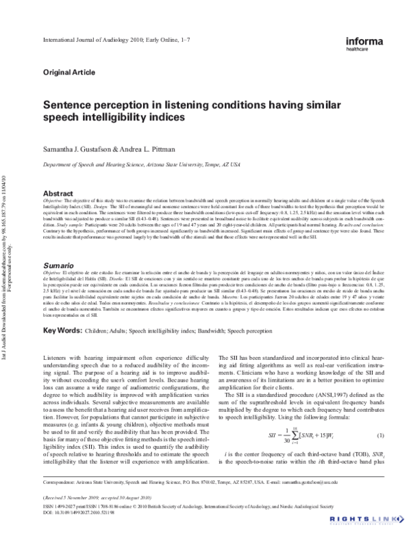 (PDF) Sentence perception in listening conditions having similar speech ...