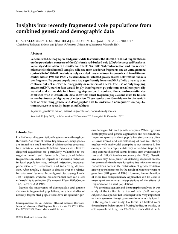 (PDF) Insights into recently fragmented vole populations from combined genetic and demographic data