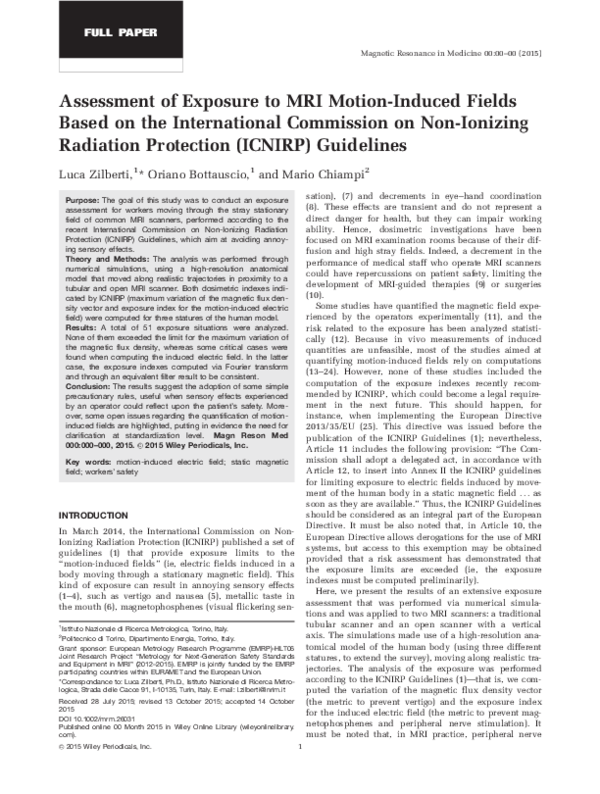 (PDF) Assessment of Exposure to MRI Motion-Induced Fields Based on the ...