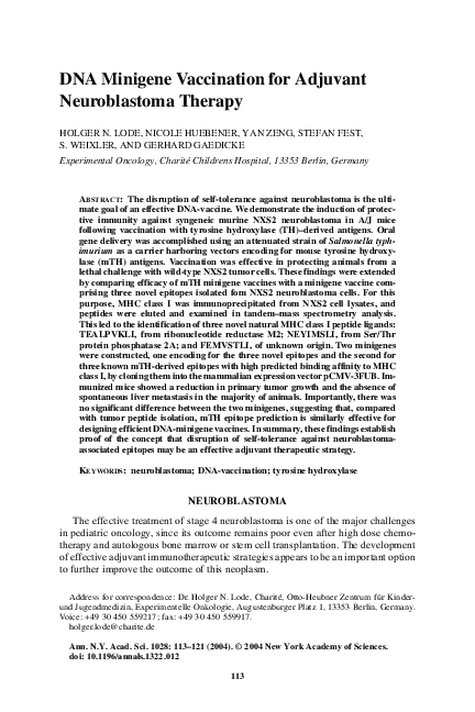 (PDF) DNA Minigene Vaccination for Adjuvant Neuroblastoma Therapy ...