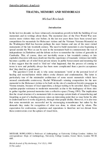 (PDF) Trauma, Memory and Memorials