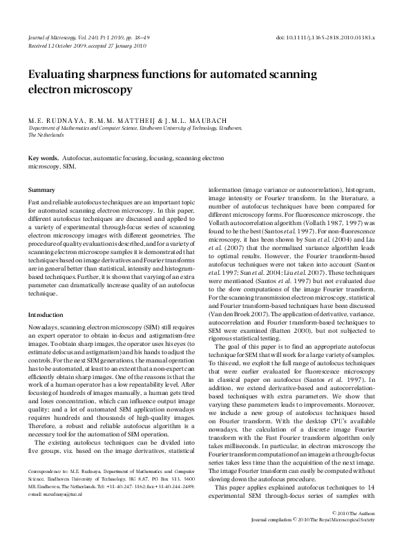 (PDF) Evaluating sharpness functions for automated scanning electron microscopy