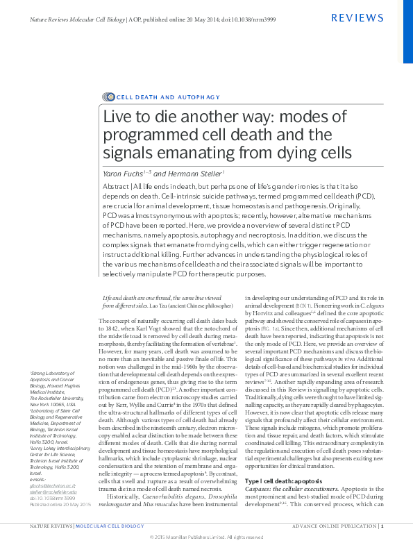 (PDF) Live to die another way: modes of programmed cell death and the ...