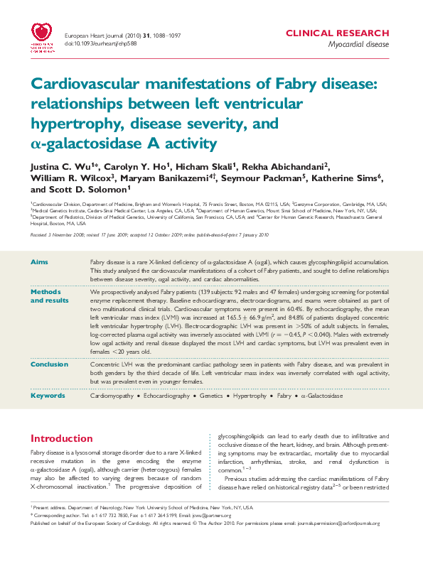 (PDF) Cardiovascular manifestations of Fabry disease: relationships between left ventricular ...