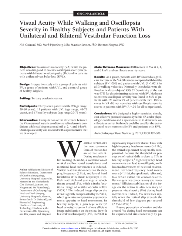 (PDF) Visual Acuity While Walking and Oscillopsia Severity in Healthy ...