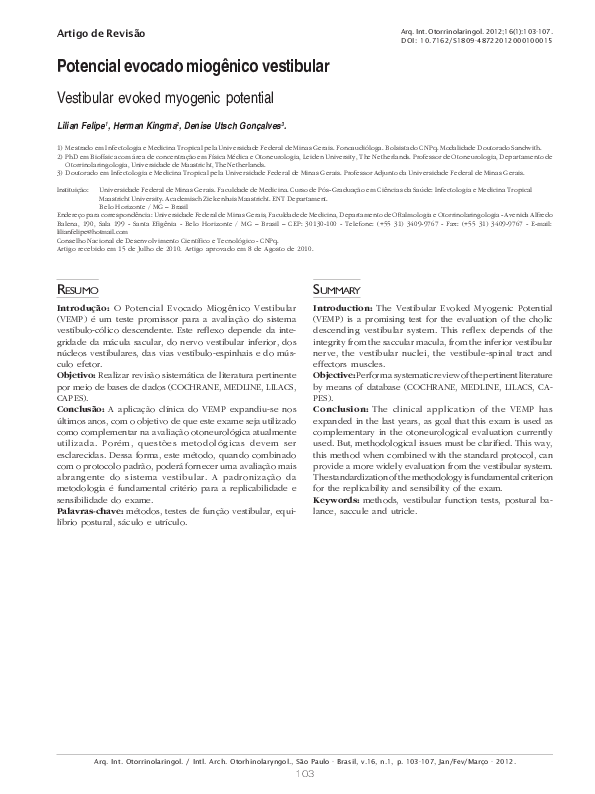 (PDF) Potencial evocado miogênico vestibular | Herman Kingma - Academia.edu