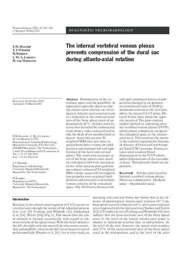 (PDF) The internal vertebral venous plexus prevents compression of the ...